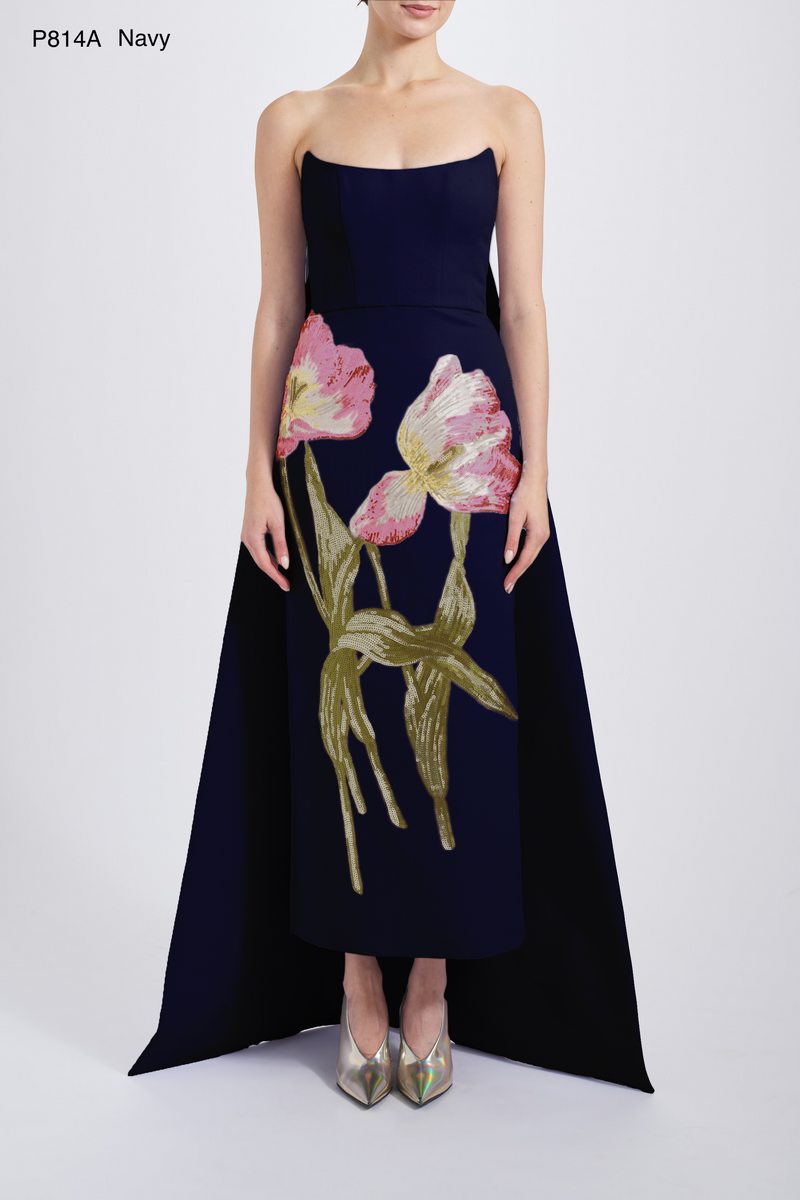 Amsale Evening Sequin Applique Column Dress P814A in Cerise & Bella ...