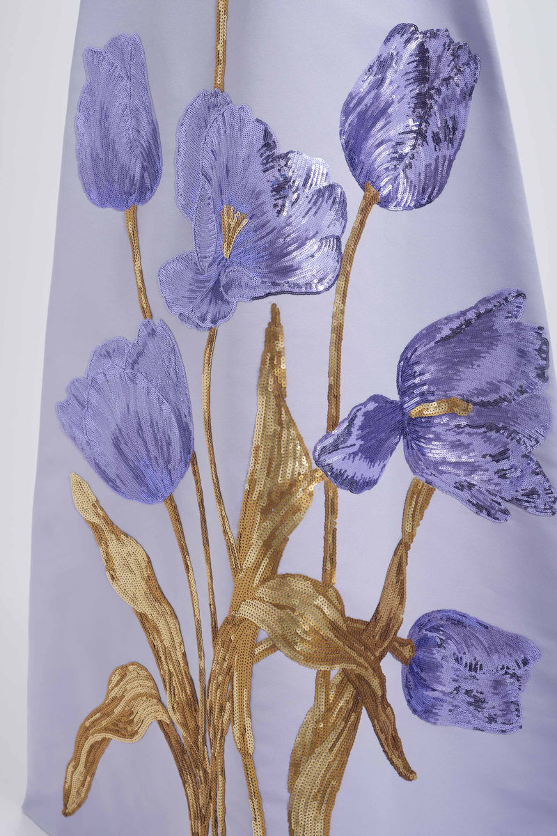 Amsale Evening Sequin Applique Column Dress P814A in Lilac & Bella ...